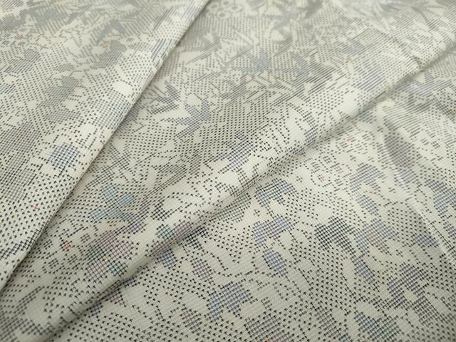 平和屋着物●本場大島紬　白大島　9マルキ　草花文　正絹　逸品　DAAW5592ud