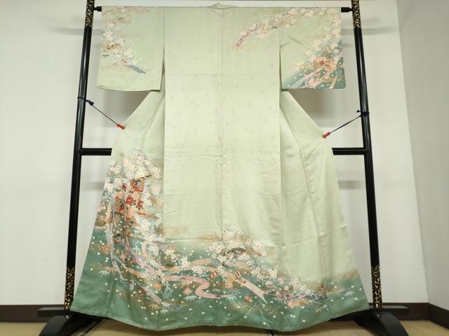 平和屋着物●訪問着　几帳宝尽くし草花文　暈し染め　金彩　正絹　逸品　DAAW5611ud