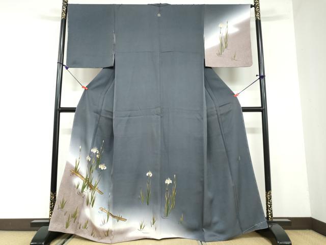 平和屋着物●漆工芸作家　金森一博　訪問着　流水草花文　暈し染め　金彩　正絹　逸品　DAAW5633ud