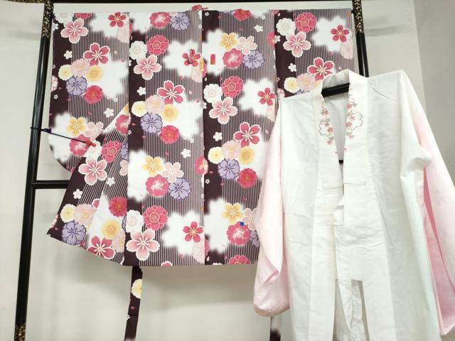 平和屋着物●小振袖　二尺袖　長襦袢（無双仕立て）セット　舞花文　半衿刺繍　洗える着物　DAAW5664ud