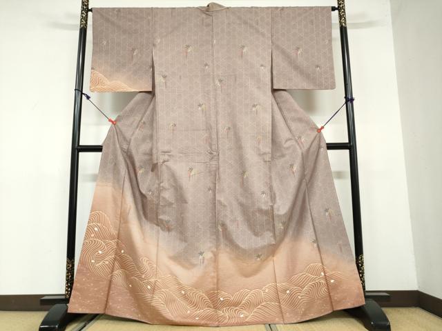 平和屋着物●石川県指定無形文化財　牛首紬　白山工房　手織り　訪問着　流水草花文　暈し染め　正絹　逸品　DAAW5673ud