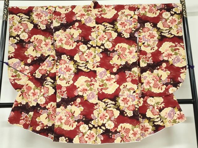 平和屋着物●小振袖　二尺袖　雲取り草花文　洗える着物　DAAW5691ud