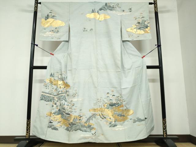 平和屋着物●訪問着　紬地　雲霞風景文　金彩　正絹　逸品　未使用　DAAW5703ud