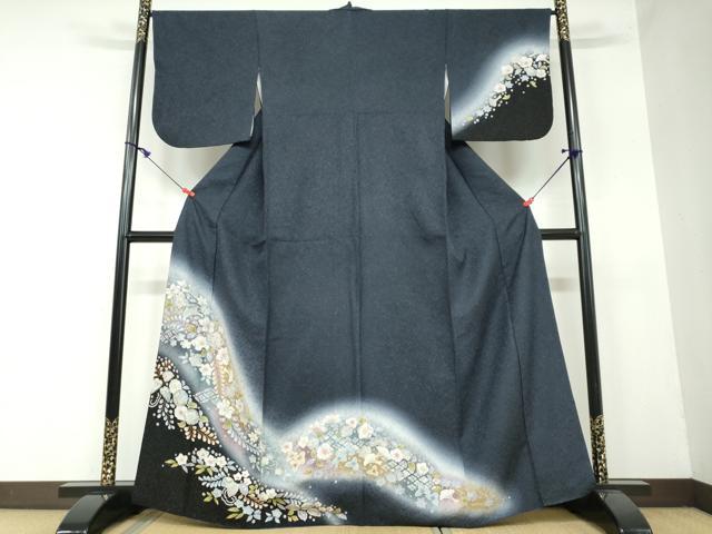 平和屋着物●訪問着　辻が花　暈し染め　銀通し地　正絹　逸品　DAAW5712ud