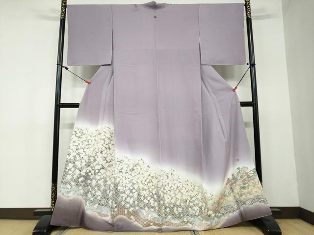 平和屋着物●豪華色留袖　枝垂れ草花文　暈し染め　金銀糸　ほていや扱い　反端付き　正絹　逸品　DAAW5716ud