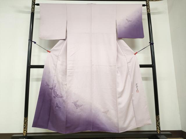 平和屋着物●染色作家　斉藤三才　訪問着　三才鳥　暈し染め　正絹　逸品　DAAW5723ud