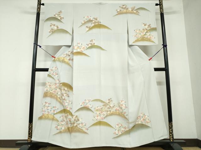 平和屋着物●訪問着　駒刺繍　遠山草花文　金彩　正絹　逸品　DAAW5767ud