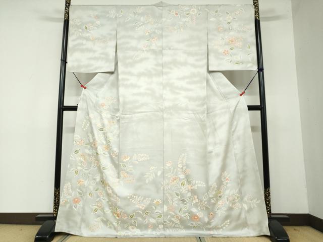 平和屋着物●訪問着　駒刺繍　草花文　金彩　ロング丈　正絹　逸品　DAAW5788ud