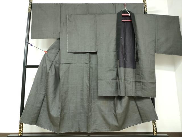 平和屋着物●男性　紬　アンサンブル　長羽織　亀甲文様　正絹　逸品　DAAW5827ud