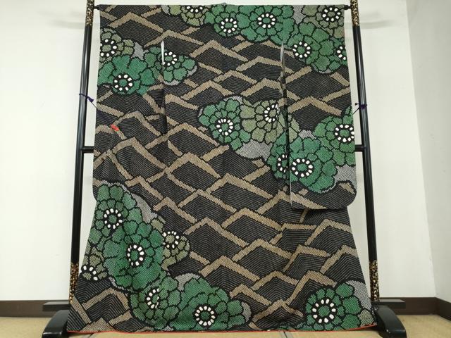 平和屋着物●豪華振袖　総絞り　草花文　黒地　正絹　逸品　DAAW5843ud