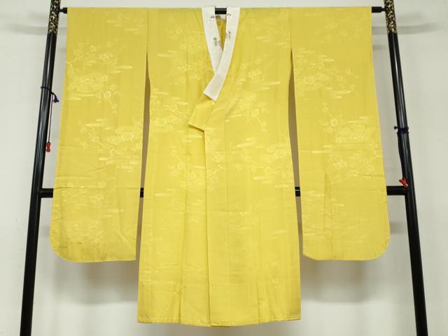 平和屋着物●振袖用長襦袢　無双仕立て　扇面草花地紋　金糸雀色　半衿刺繍　正絹　逸品　未使用　DAAW5845ud