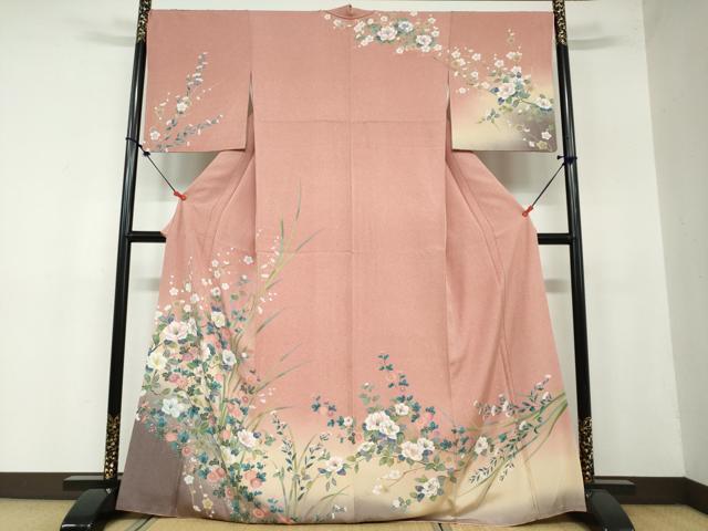 平和屋着物●訪問着　草花文　暈し染め　金彩　正絹　逸品　DAAW5853ud