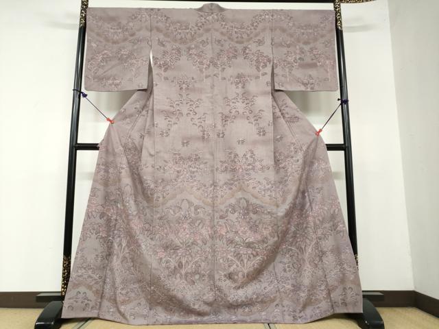 平和屋着物●訪問着　紬地　花鳥文　正絹　逸品　DAAW5855ud