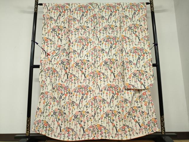 平和屋着物●豪華振袖　型染　枝垂れ草花文　正絹　逸品　DAAW5856ud