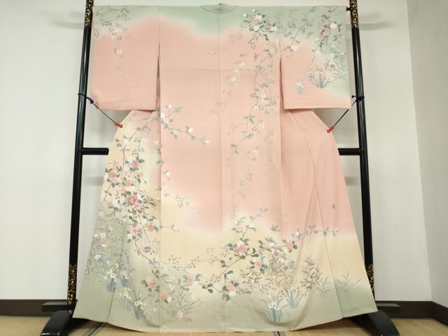 平和屋着物●訪問着　友禅　作家物　花鳥文　暈し染め　正絹　逸品　DAAW5861ud