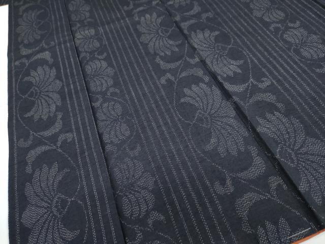平和屋着物●結城紬　花唐草間道　正絹　逸品　未使用　DAAW5915ud