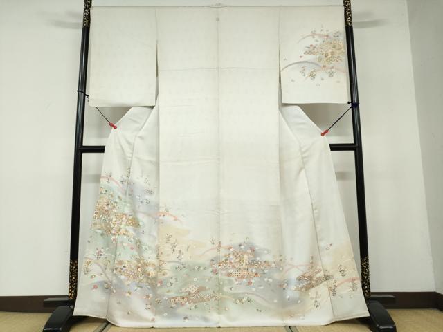 平和屋着物●訪問着　駒刺繍　吉祥草花文　暈し染め　金彩　正絹　逸品　DAAW5931ud