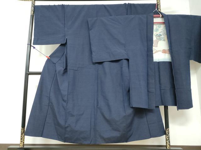 平和屋着物●男性　紬　アンサンブル　長羽織　鉄紺色　やまと誂製　キングサイズ　正絹　逸品　DAAW5936ud
