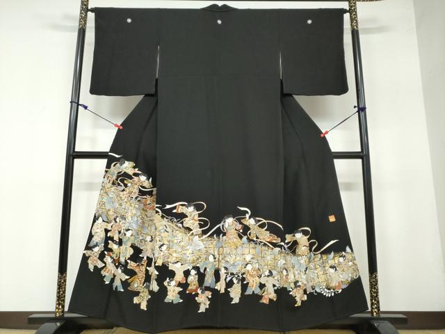 平和屋着物●金彩友禅作家　金彩の魔術師　堀省平　金煌織　黒留袖　童子遊び　金銀彩　正絹　逸品　DAAW5949ud