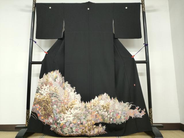 平和屋着物●本加賀友禅作家　土田外男　黒留袖　樹林草花文　正絹　逸品　DAAW5952ud