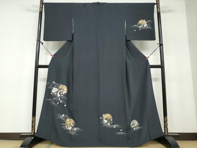 平和屋着物●訪問着　刺繍　流水舞桜文　月兎　暈し染め　金銀彩　正絹　逸品　DAAW5996ud