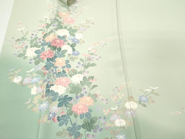 平和屋着物●十日町友禅作家　岡村蒼風　付下げ　反物　着尺　菊　萩　暈し染め　逸品　未使用　DAAW6112we