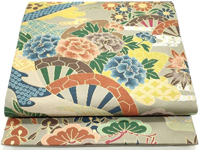 平和屋着物●西陣　白綾苑大庭 　六通柄袋帯　唐織　源氏車吉祥花文　金糸　正絹　逸品　DAAW6522ob