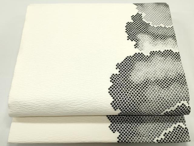 平和屋着物●六通柄袋帯　雪輪霞間道　象牙色　正絹　逸品　未使用　DAAW6529ob