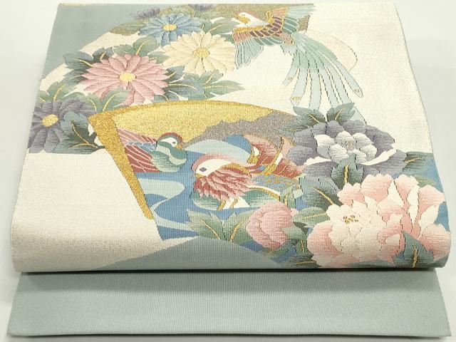 平和屋着物●爪掻き本綴れ　八寸名古屋帯　地紙重ね鳳凰鴛鴦花文　金糸　正絹　逸品　DAAW6542ob