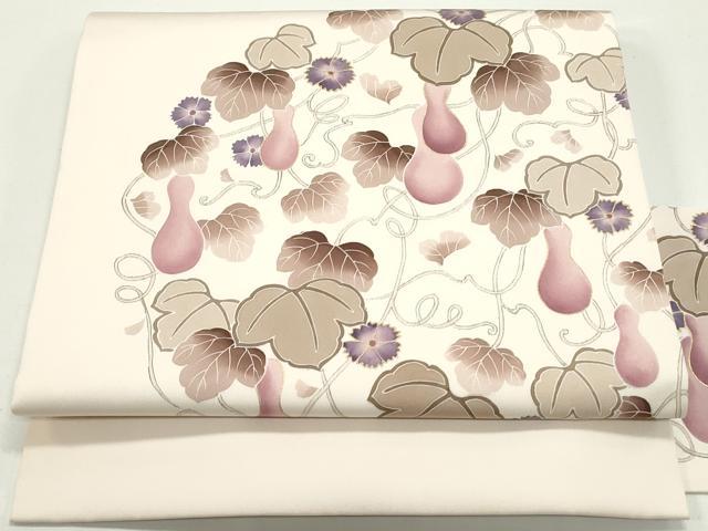 平和屋着物●塩瀬　九寸名古屋帯　瓢箪　蔦の葉花文　洗柿色　金彩　正絹　逸品　DAAW6574ob