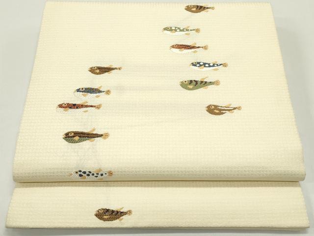 平和屋着物●九寸開き名古屋帯　魚間道　正絹　逸品　DAAW6587ob