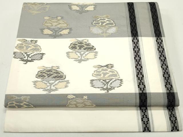 平和屋着物●九寸開き名古屋帯　紬地　花織　更紗花横段文　正絹　逸品　DAAW6591ob