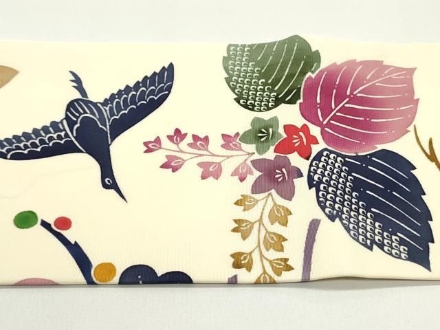 平和屋着物○塩瀬 全通柄九寸名古屋帯 型染め 飛鶴枝