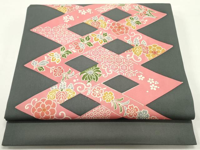 平和屋着物●塩瀬　九寸開き名古屋帯　型染め　花菱文　正絹　逸品　DAAW6597ob