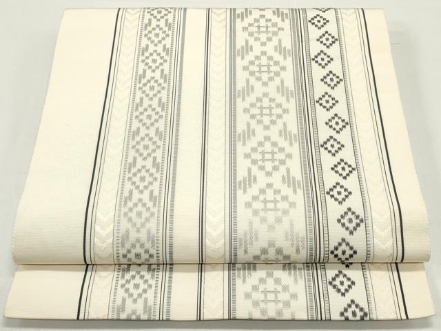 平和屋着物●本場筑前博多織　八寸名古屋帯　間道　生成り色　正絹　逸品　DAAW6610ob