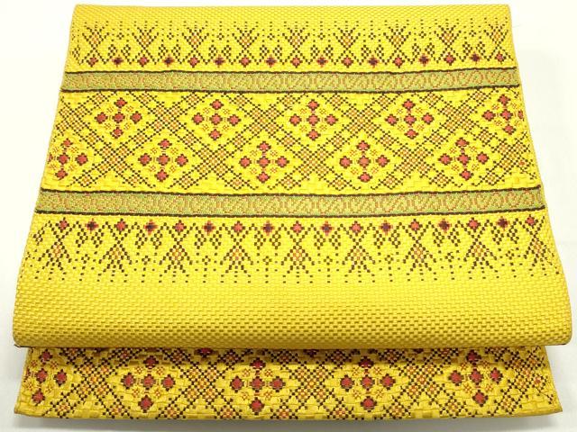 平和屋着物●本場筑前博多織　八寸名古屋帯　幾何学横段文　黄金色　正絹　逸品　DAAW6611ob