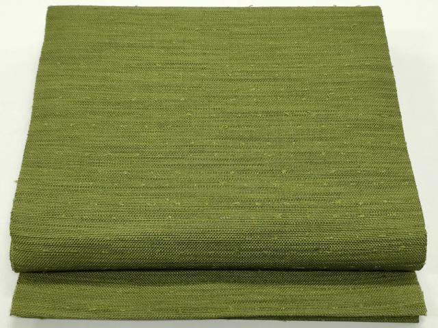 平和屋着物●八寸名古屋帯　紬地　鶯色　正絹　逸品　DAAW6657ob