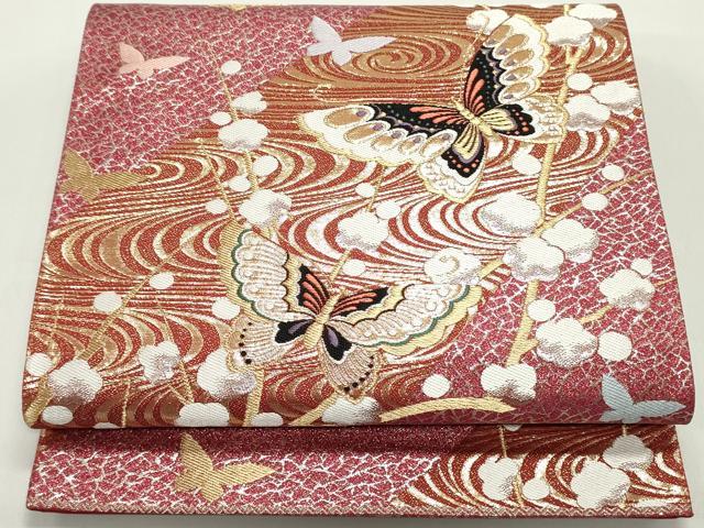 平和屋着物●六通柄袋帯　唐織　流水枝梅蝶文　金銀糸　正絹　逸品　DAAW6677ob