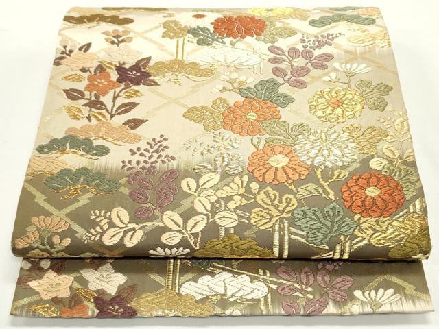 平和屋着物●六通柄袋帯　唐織　松皮菱草花文　金糸　正絹　逸品　DAAW6678ob