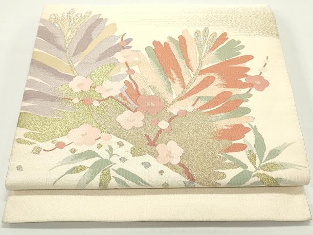 平和屋着物●綴れ　八寸名古屋帯　松葉枝梅文　金銀糸　正絹　逸品　DAAW6679ob