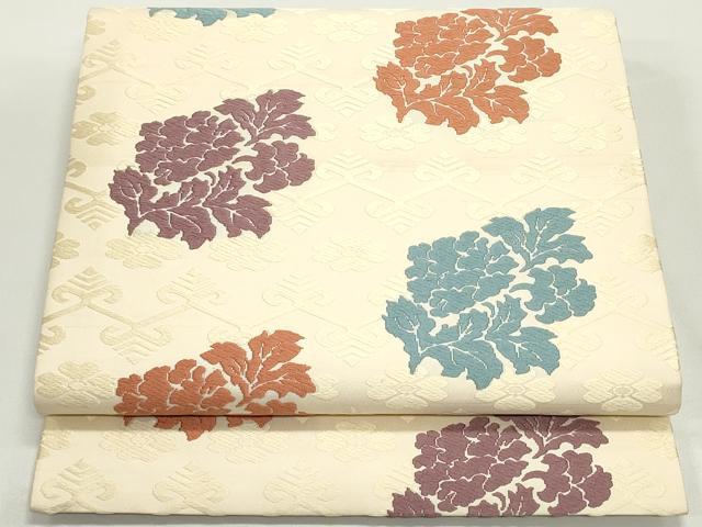 平和屋着物●俵屋　人間国宝　喜多川平朗  有職織物　九寸開き名古屋帯　唐織　草花文　正絹　逸品　DAAW6689ob