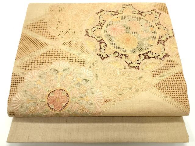 平和屋着物●中国三大刺繍　スワトウ刺繍　汕頭刺繍　総刺繍　太鼓柄袋帯　紬地　菱繋ぎ正倉院更紗花文　正絹　逸品　DAAW6728ob