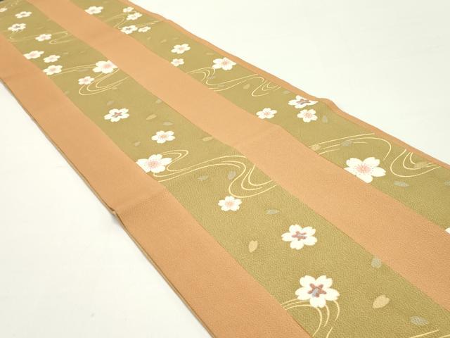 平和屋着物●全通柄京袋帯　流水舞桜間道　金彩　鬼しぼ縮緬　正絹　逸品　未使用　DAAW6735ob 平和屋着物○全通柄京袋帯 流水舞桜間道 金彩 鬼