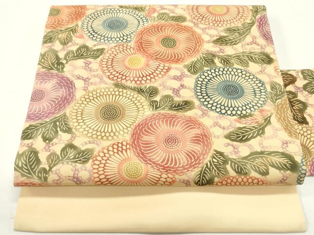 平和屋着物●塩瀬　九寸名古屋帯　本草木染　菊文　丁子色　正絹　逸品　DAAW6737ob