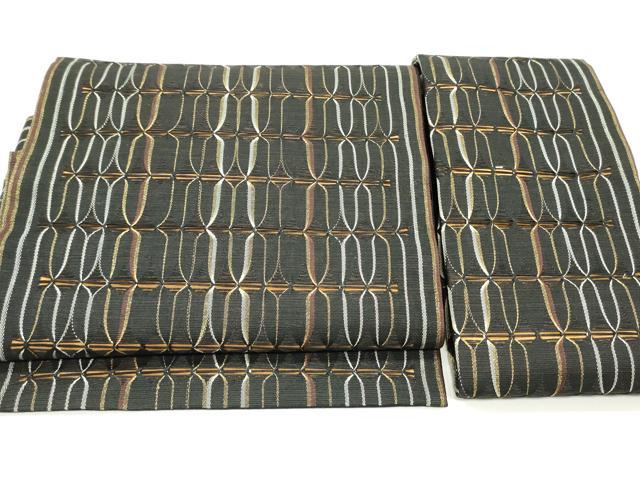 平和屋着物●つけ帯　もじり織　幾何学間道　黒地　金糸　正絹　逸品　DAAW6745ob