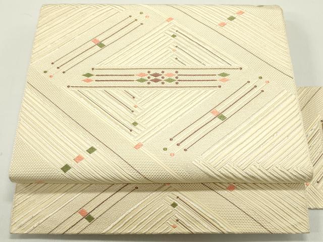 平和屋着物●本場筑前博多織　八寸名古屋帯　幾何学文様　薄卵色　正絹　逸品　DAAW6750ob