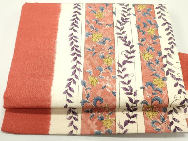 平和屋着物●摺型友禅　京都　多ち花 　全通柄九寸名古屋帯　絞り　更紗花唐草間道　鬼しぼ縮緬　正絹　逸品　DAAW6757ob