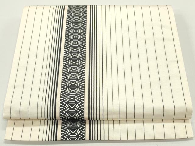 平和屋着物●本場筑前博多織　八寸名古屋帯　献上　象牙色　正絹　逸品　未使用　DAAW6802ob