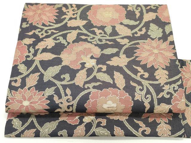 平和屋着物●全通柄九寸名古屋帯　更紗花唐草文　金糸　正絹　逸品　DAAW6806ob