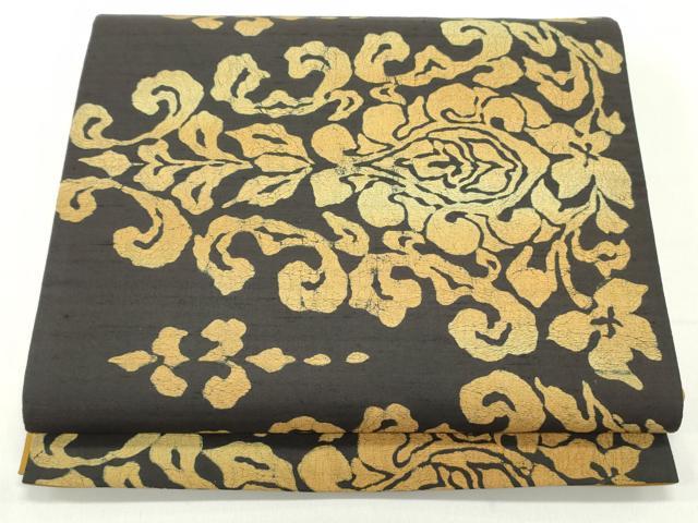 平和屋着物●全通柄京袋帯　紬地　ろうけつ染め　花唐草文　正絹　逸品　DAAW6809ob